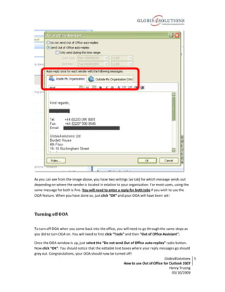 How To Use Out Of Office For Outlook 2007 User Guide | PDF