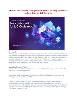 How to use prancer configuration wizard for easy repository onboarding for ia c security | PDF