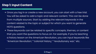 How to use PrepAI to Generate HOTS Questions? - By PrepAI | PPT