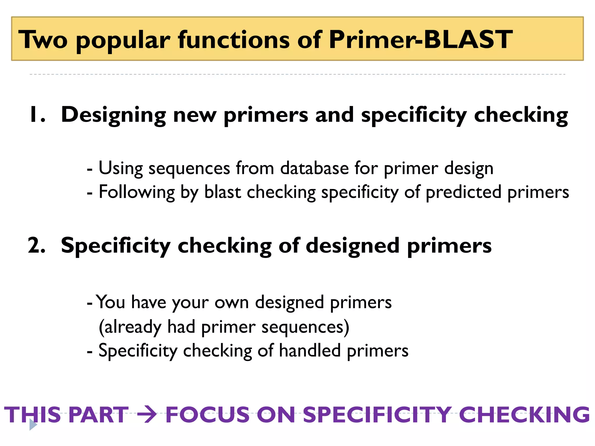 How to use primer blast for checking primer specificity | PDF