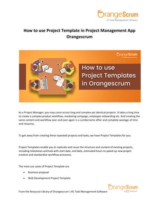 How to use Project Template in Project Management App Orangescrum | PDF