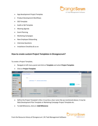 How to use Project Template in Project Management App Orangescrum | PDF