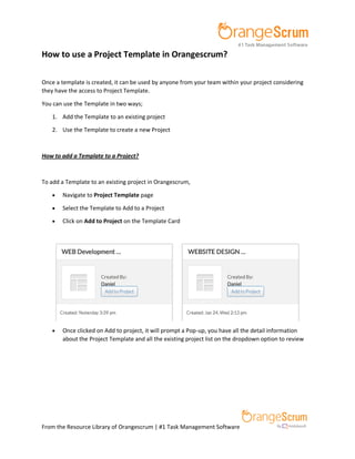 How to use Project Template in Project Management App Orangescrum | PDF