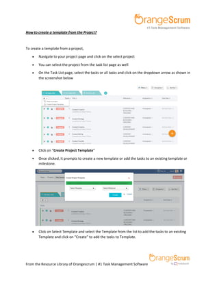 How to use Project Template in Project Management App Orangescrum | PDF