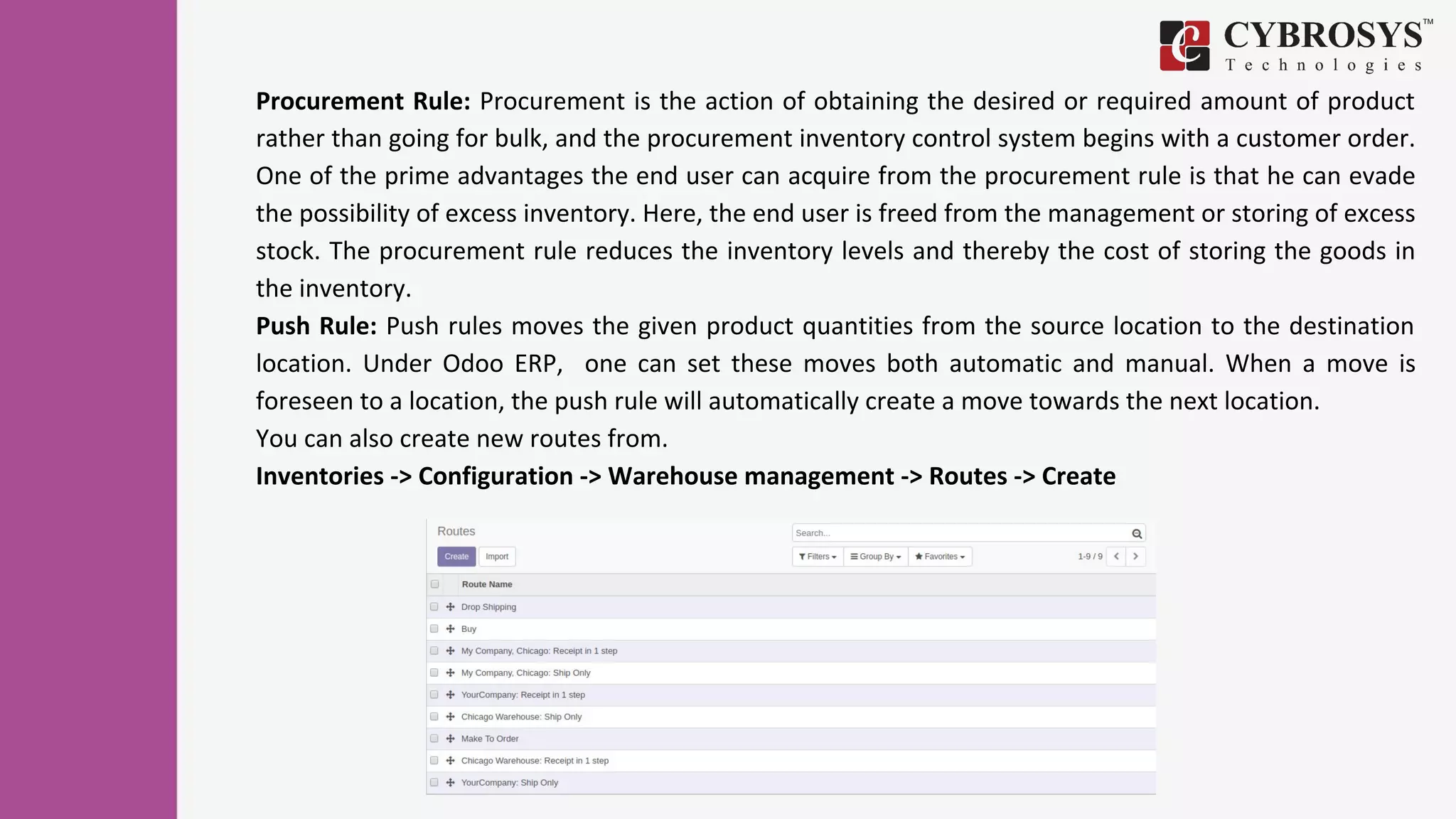 How to use push and procurement rules in odoo | PPT