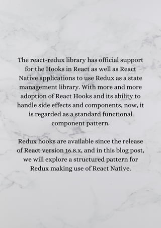 How to use redux with react hooks in react native application | PDF