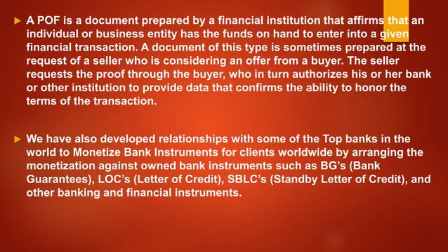 How to use sblc monetization process | PPTX | Business Banking & Finance | Business