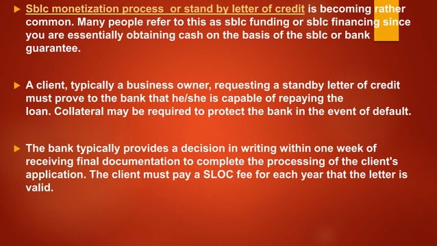 How to use sblc monetization process | PPTX | Business Banking & Finance | Business