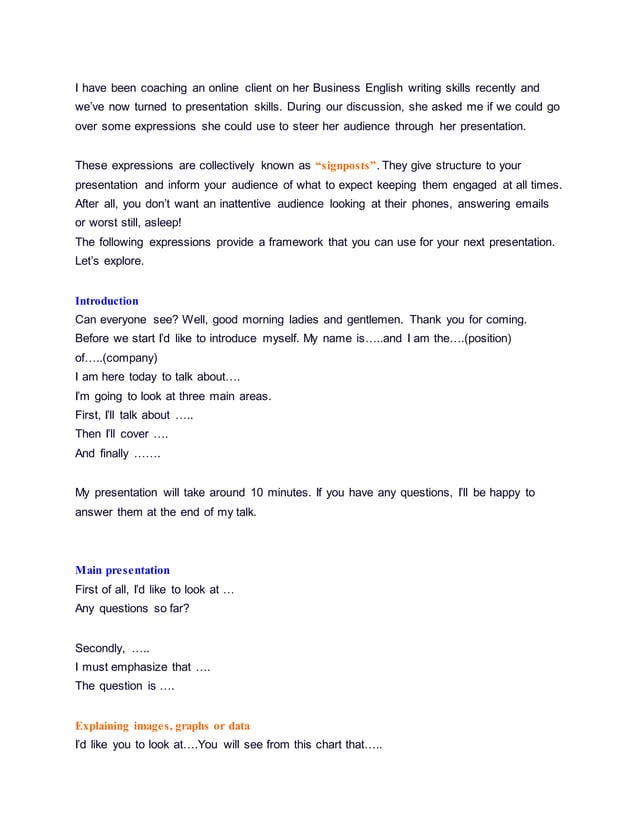 How to use signpost language in presentation