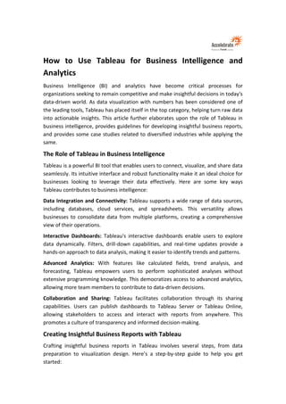 How to Use Tableau for Business Intelligence and Analytics | PDF