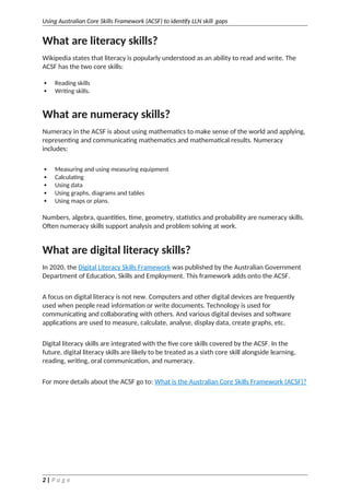 Training and Assessment How to use the Australian Core Skills Framework ...