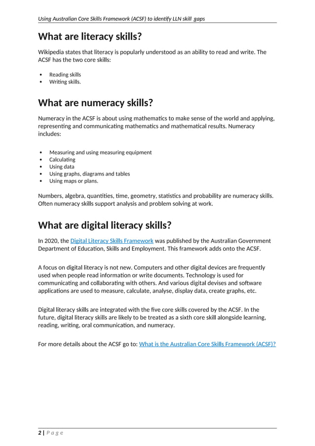 Training and Assessment How to use the Australian Core Skills Framework ...