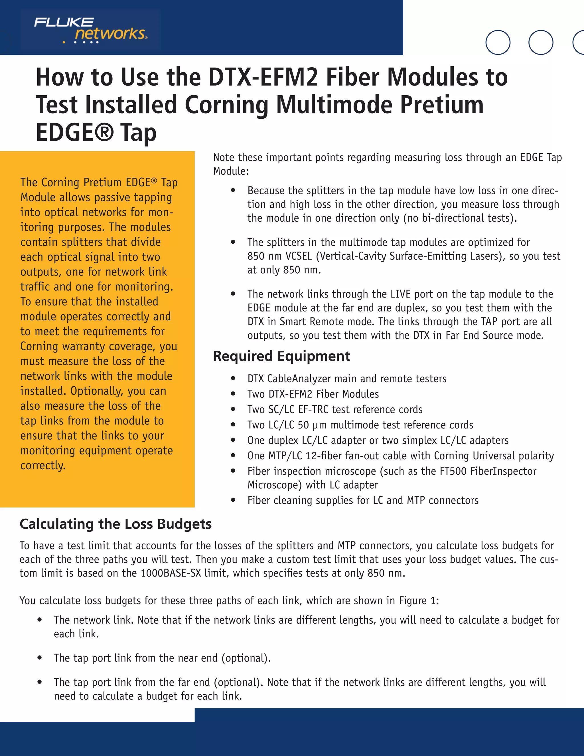 How to Use the DTX-EFM2 Fiber Modules to Test Installed Corning ...