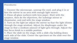 PROPER WAYS TO USE THE MICROSCOPE .PPTXX | PPTX