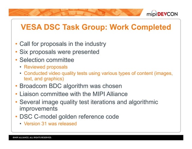 Mipi Devcon 2016 How To Use The Vesa Display Stream Compression Dsc Standard To Create Higher