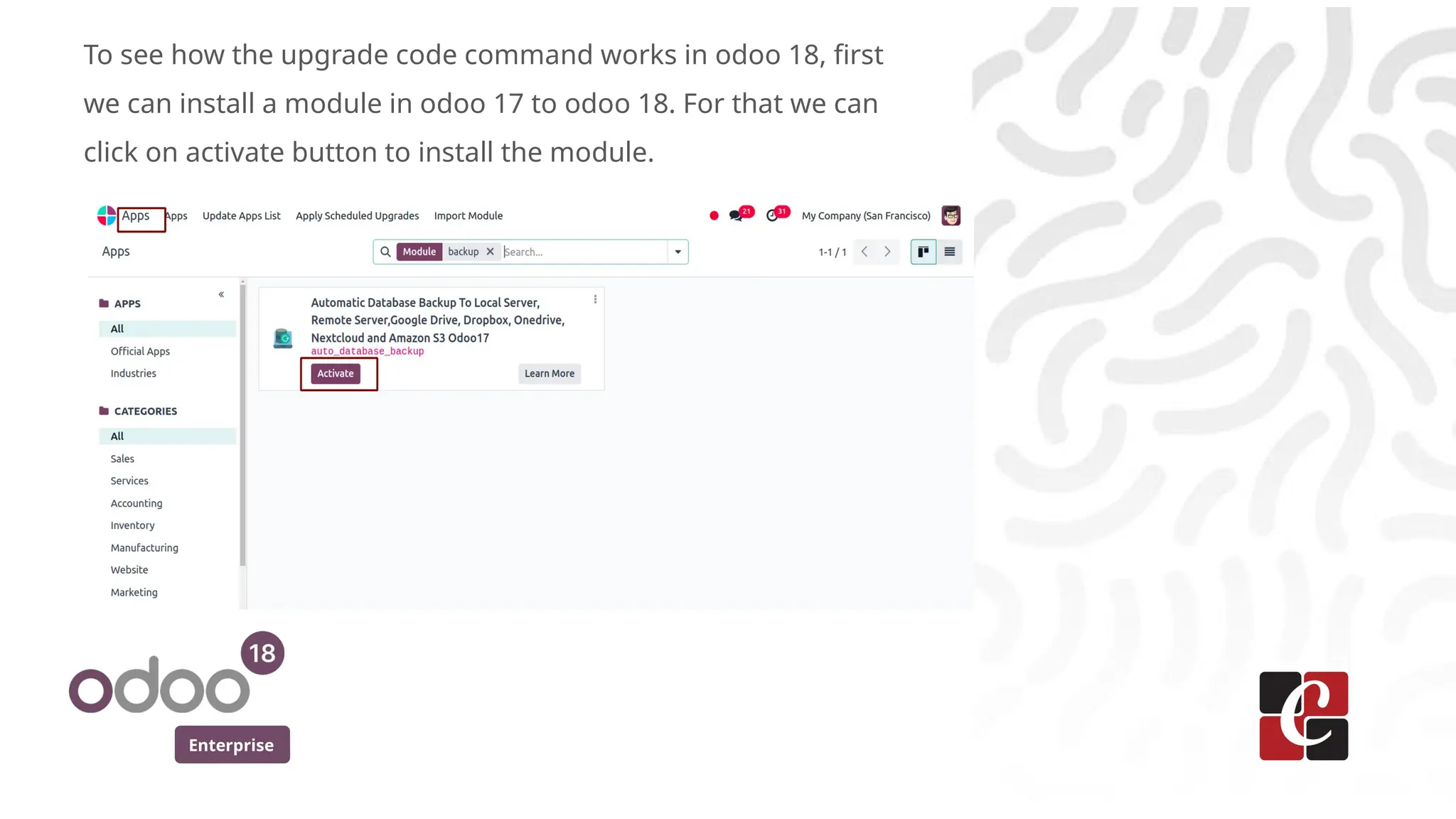 How to Use Upgrade Code Command in Odoo 18 | PPTX