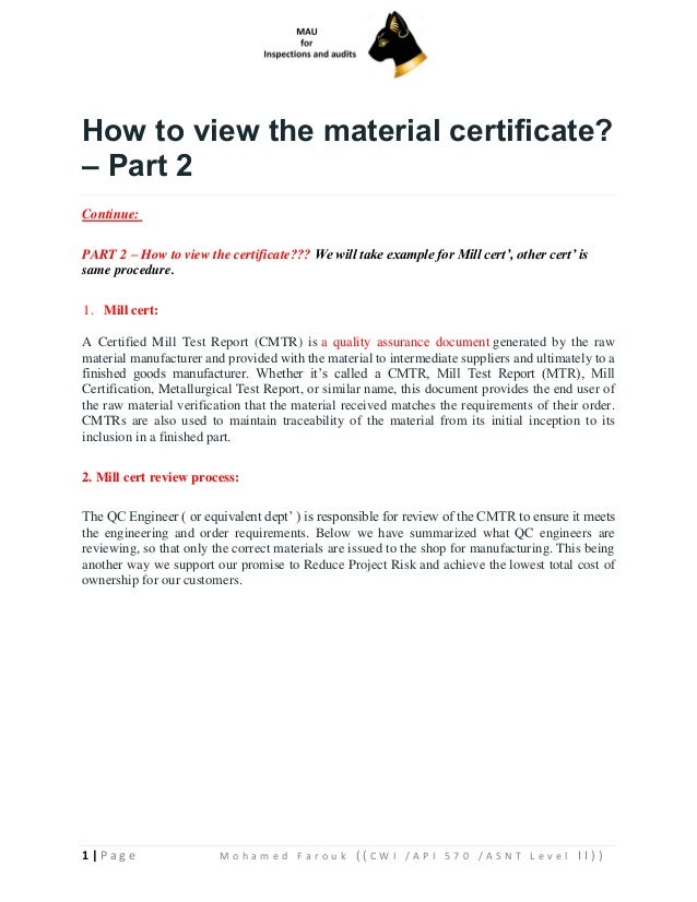 How to view the material certificate part 2