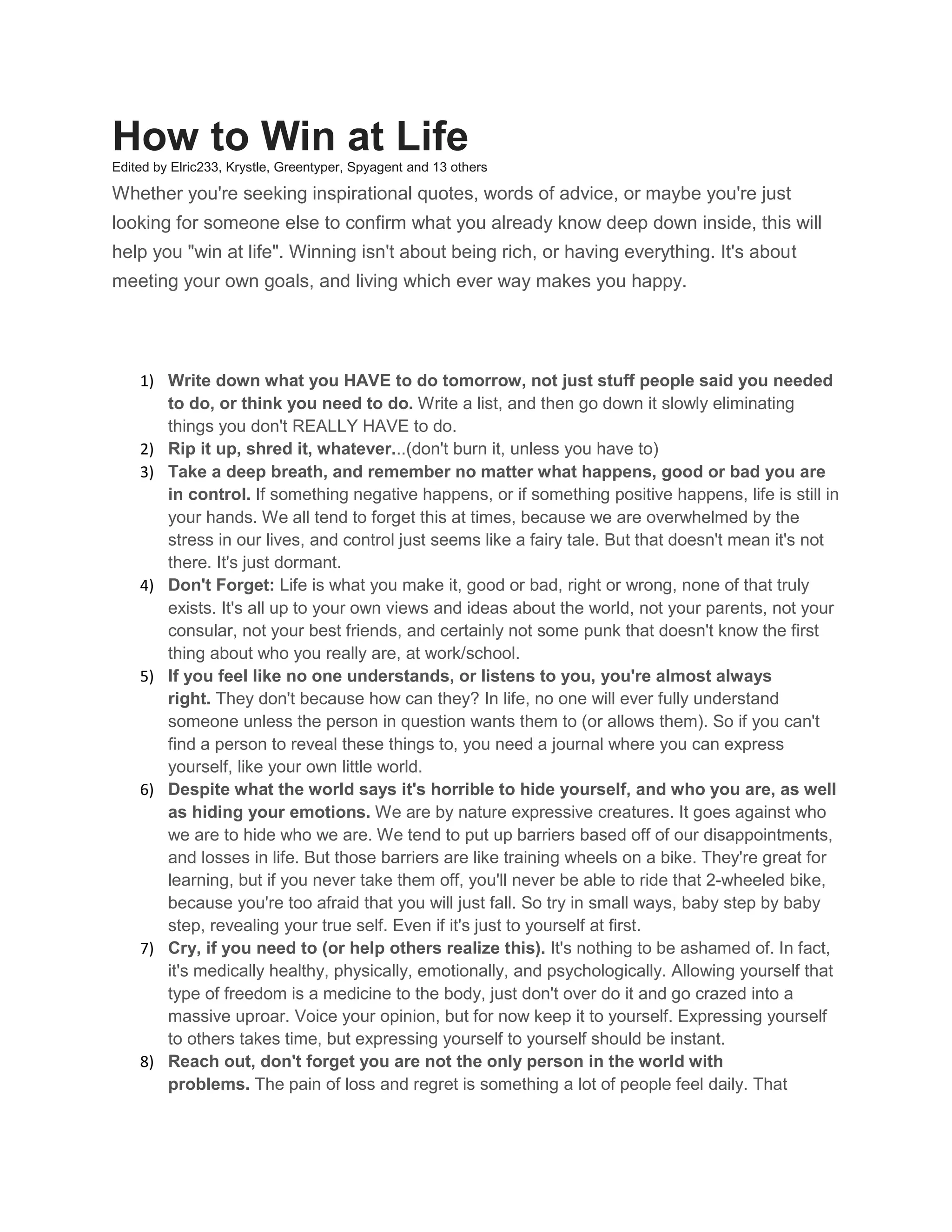 How to win at life best tips | DOCX
