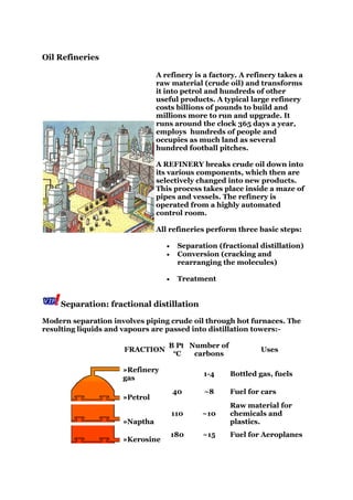 How to work oil refineries | DOC | Chemistry | Science
