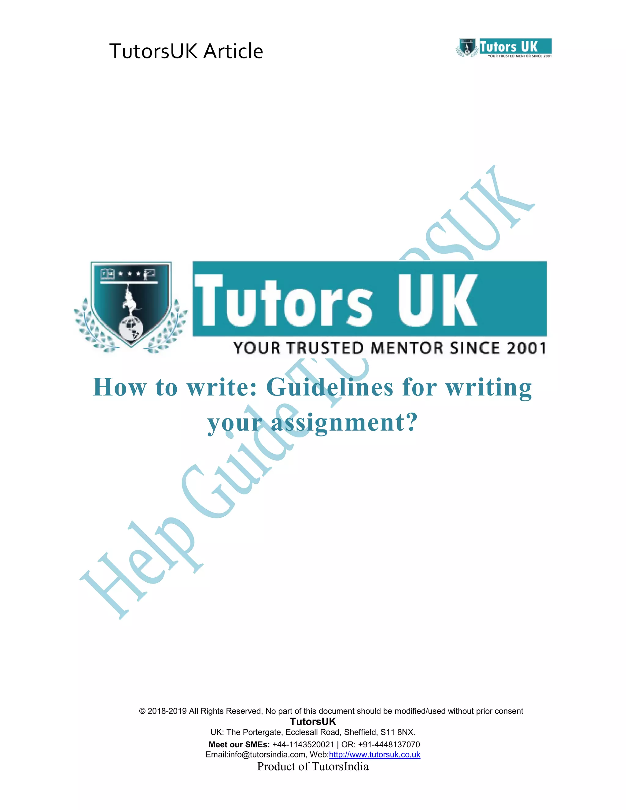 How to write : Guidelines for your writing assignment | PDF