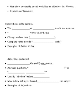 Sub/Pred and Parts of Speech | PDF