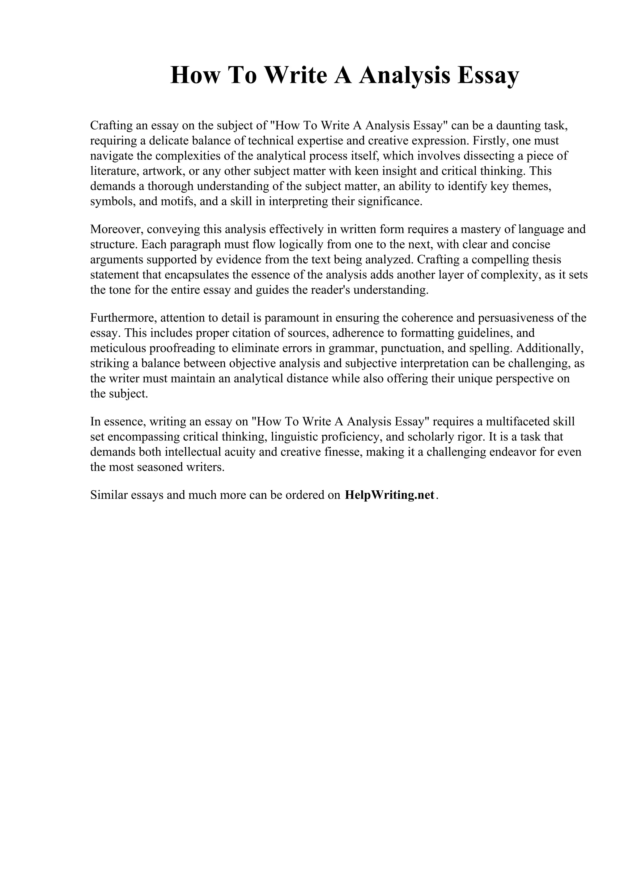 How To Write A Analysis Essay. Delaware Technical Community College | PDF