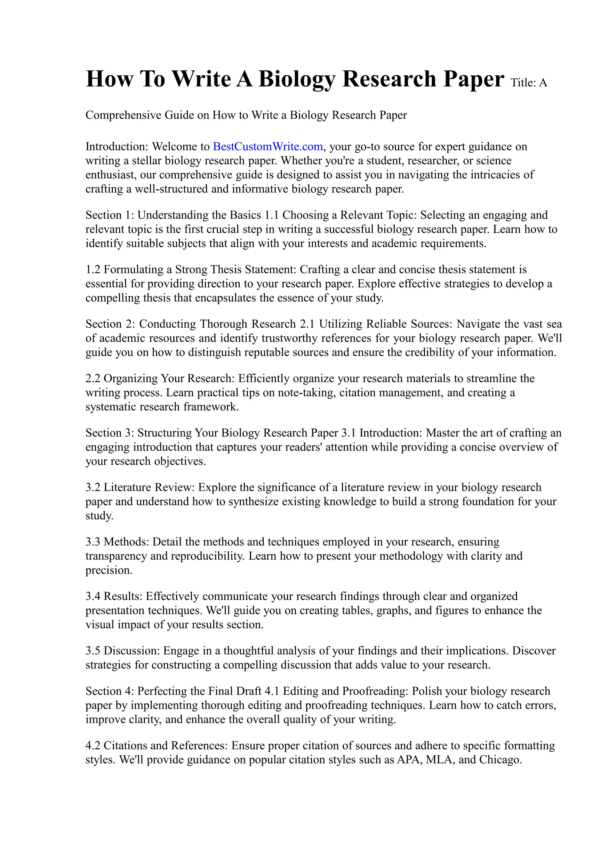 How To Write A Biology Research Paper. How to write a biology research ...