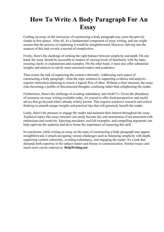 How To Write A Body Paragraph For An Essay | PDF