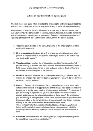 How to write about a photograph | PDF
