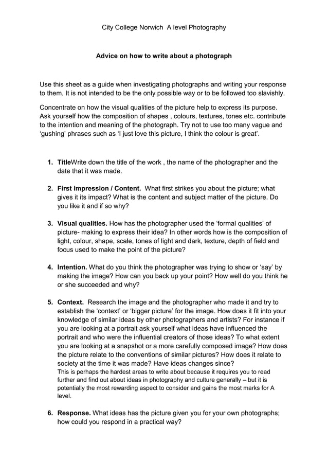 How to write about a photograph | PDF