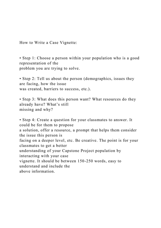 How to Write a Case Vignette • Step 1 Choose a person | DOCX