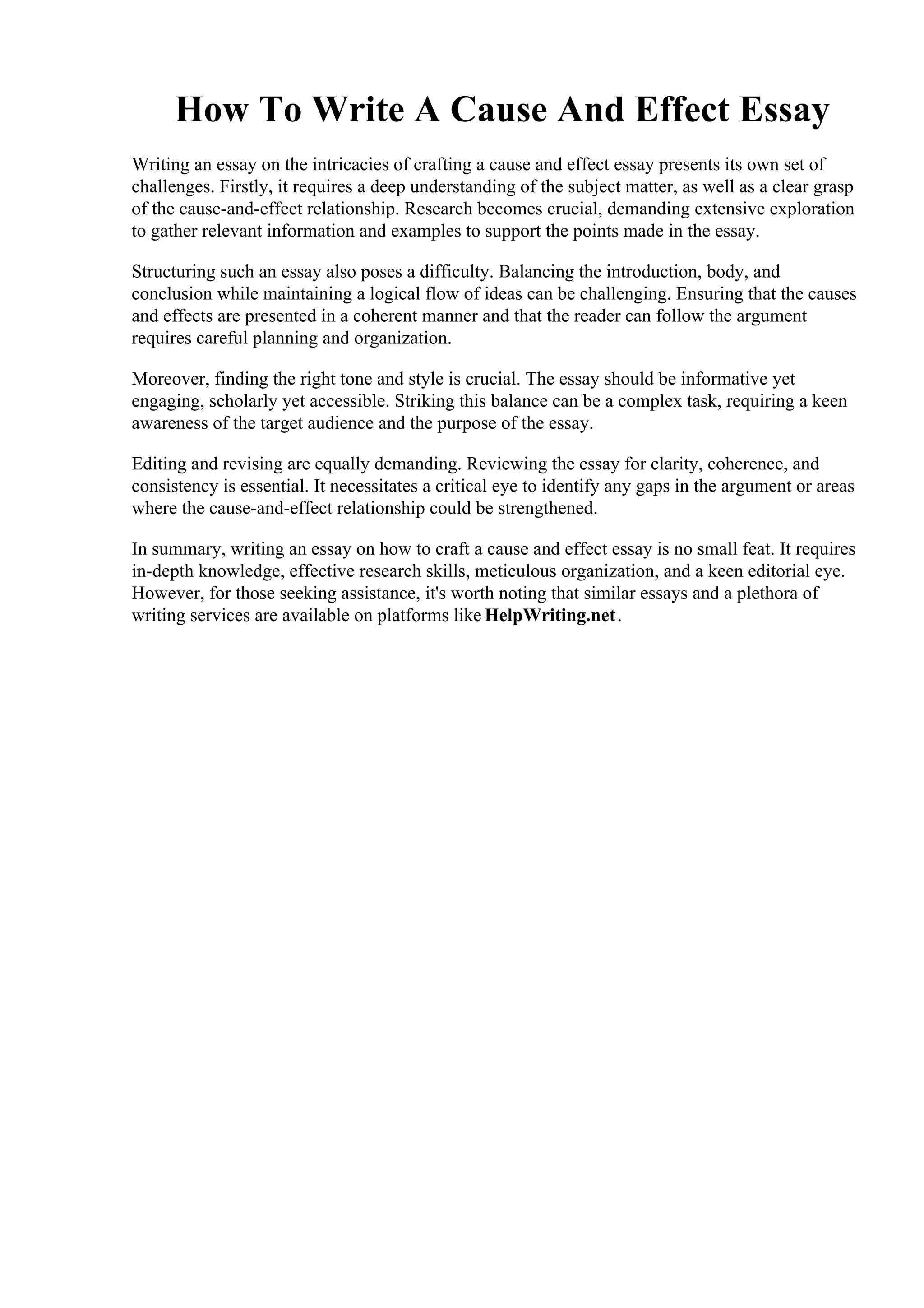 How To Write A Cause And Effect Essay. How To Write A Cause And Effect ...