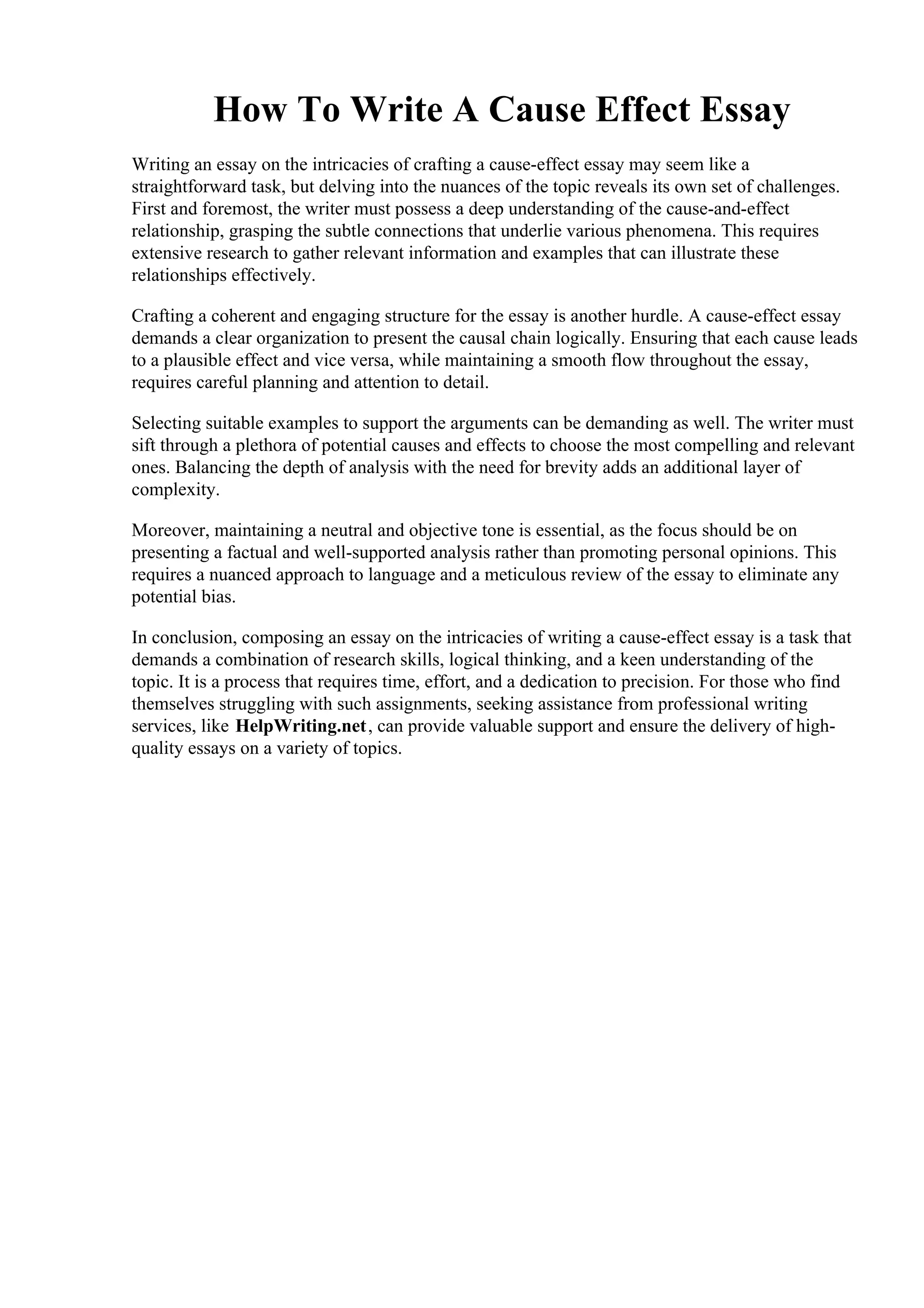 How To Write A Cause Effect Essay. awesome How to Write a Cause Effect ...