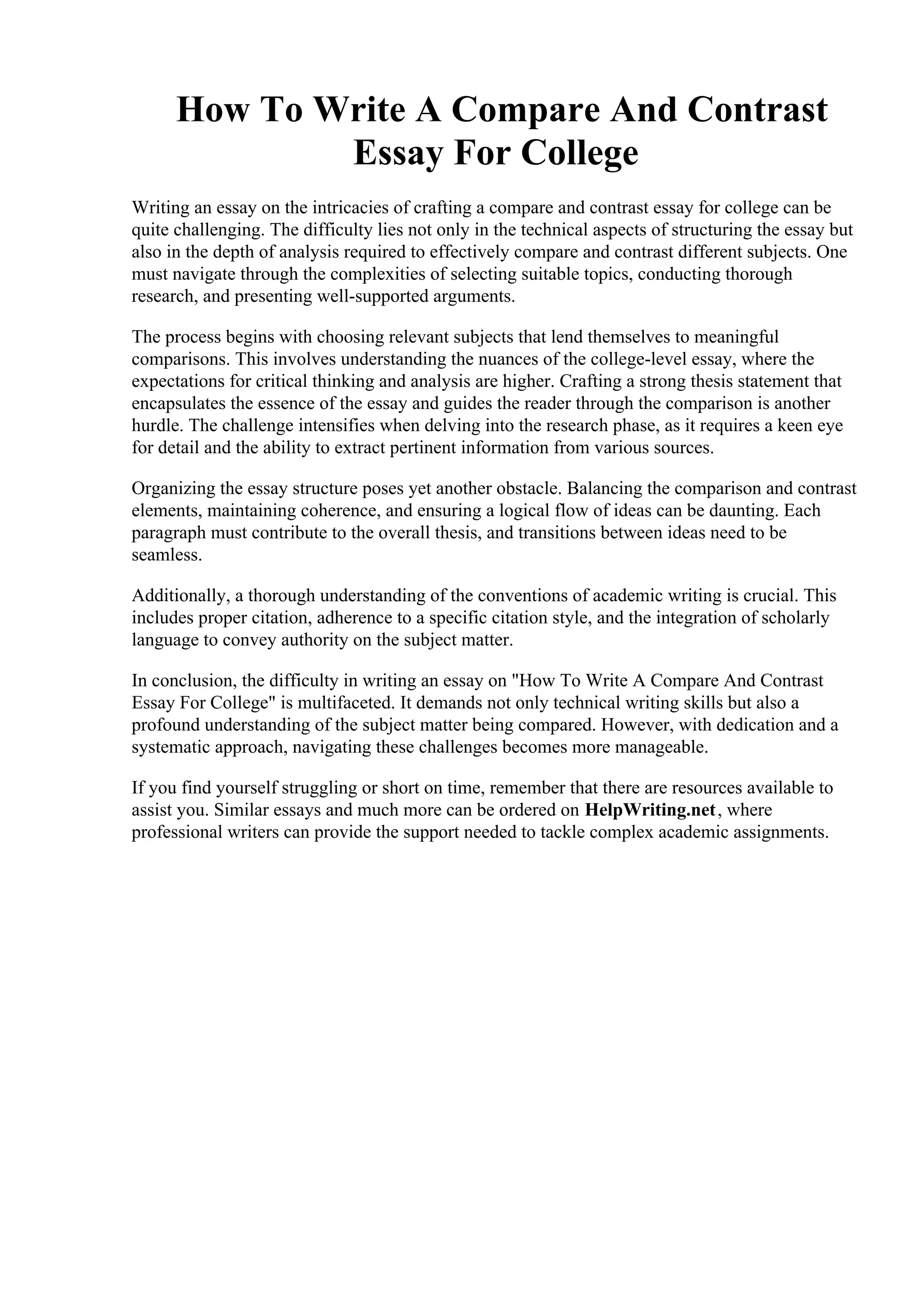 How To Write A Compare And Contrast Essay For College | PDF