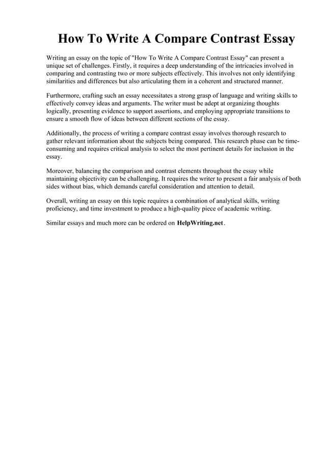 How To Write A Compare Contrast Essay. Compare And Contrast Essay ...