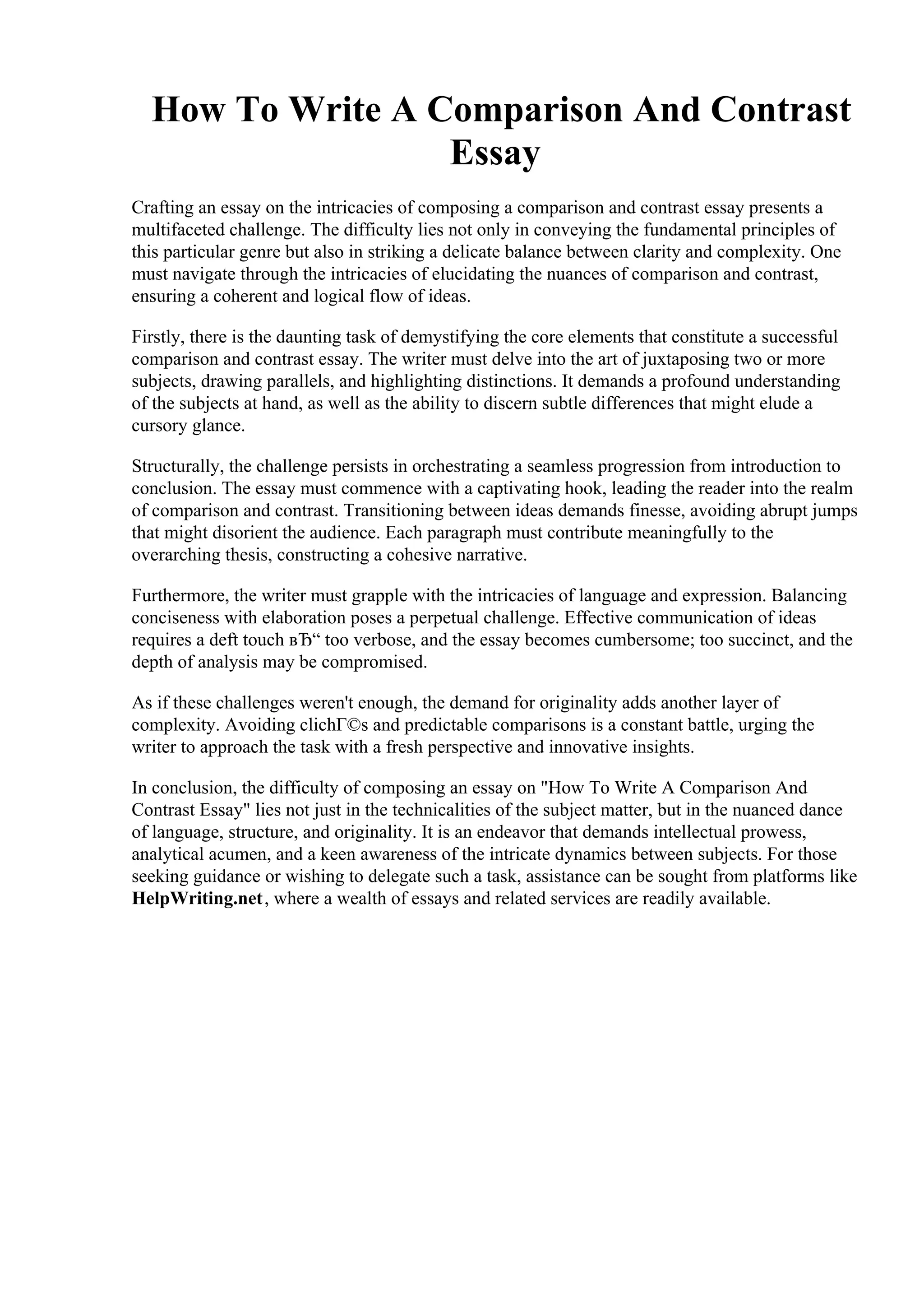 How To Write A Comparison And Contrast Essay.pdfHow To Write A ...