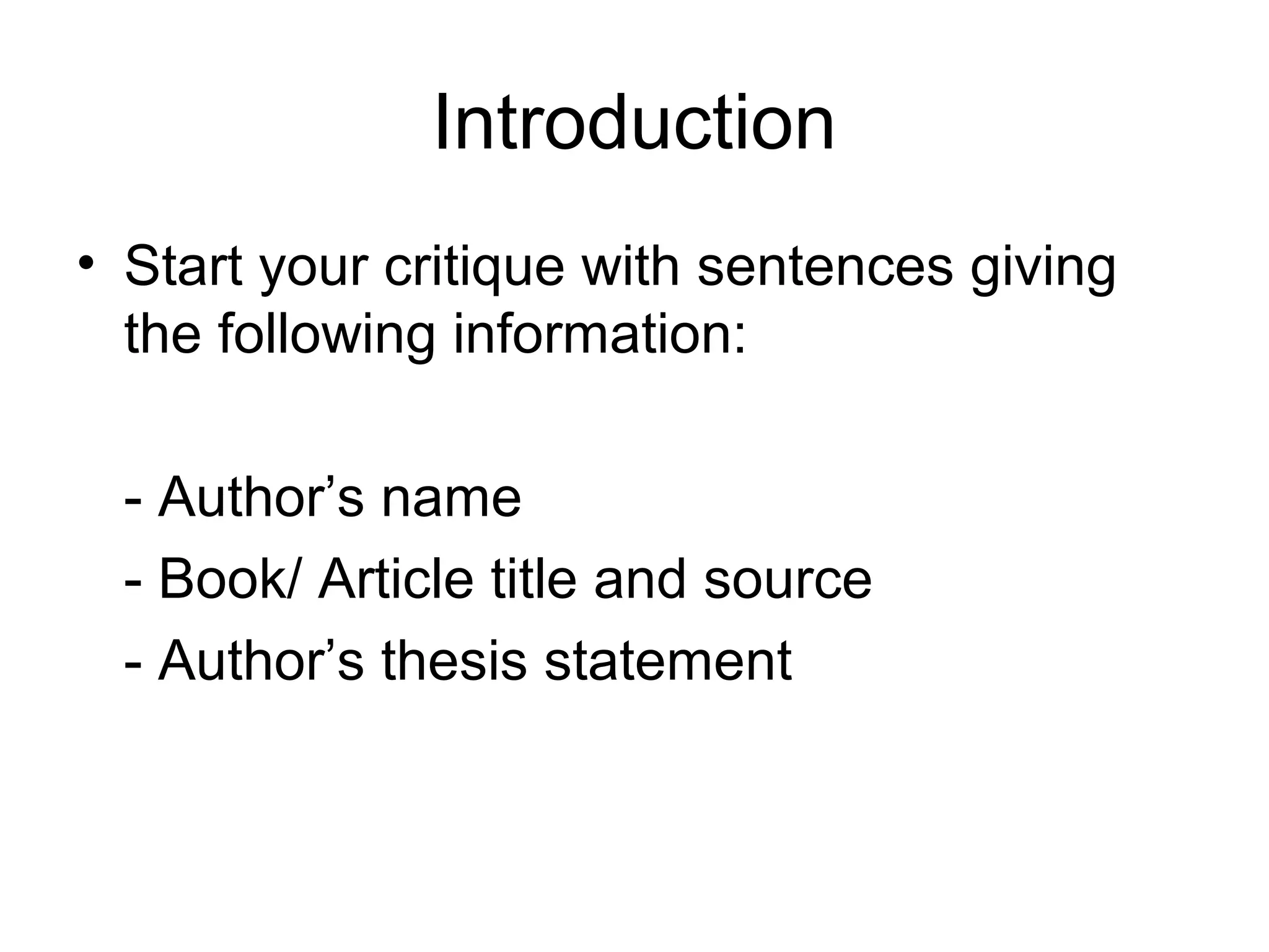 How to write a critique | PPT