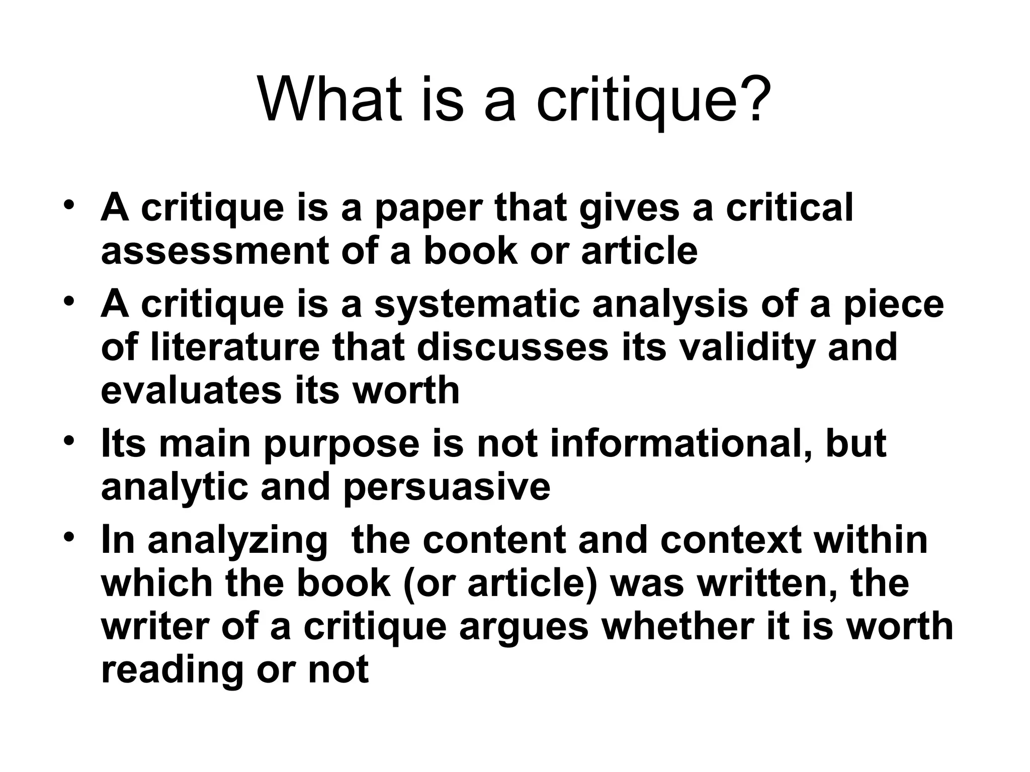 How to write a critique | PPT
