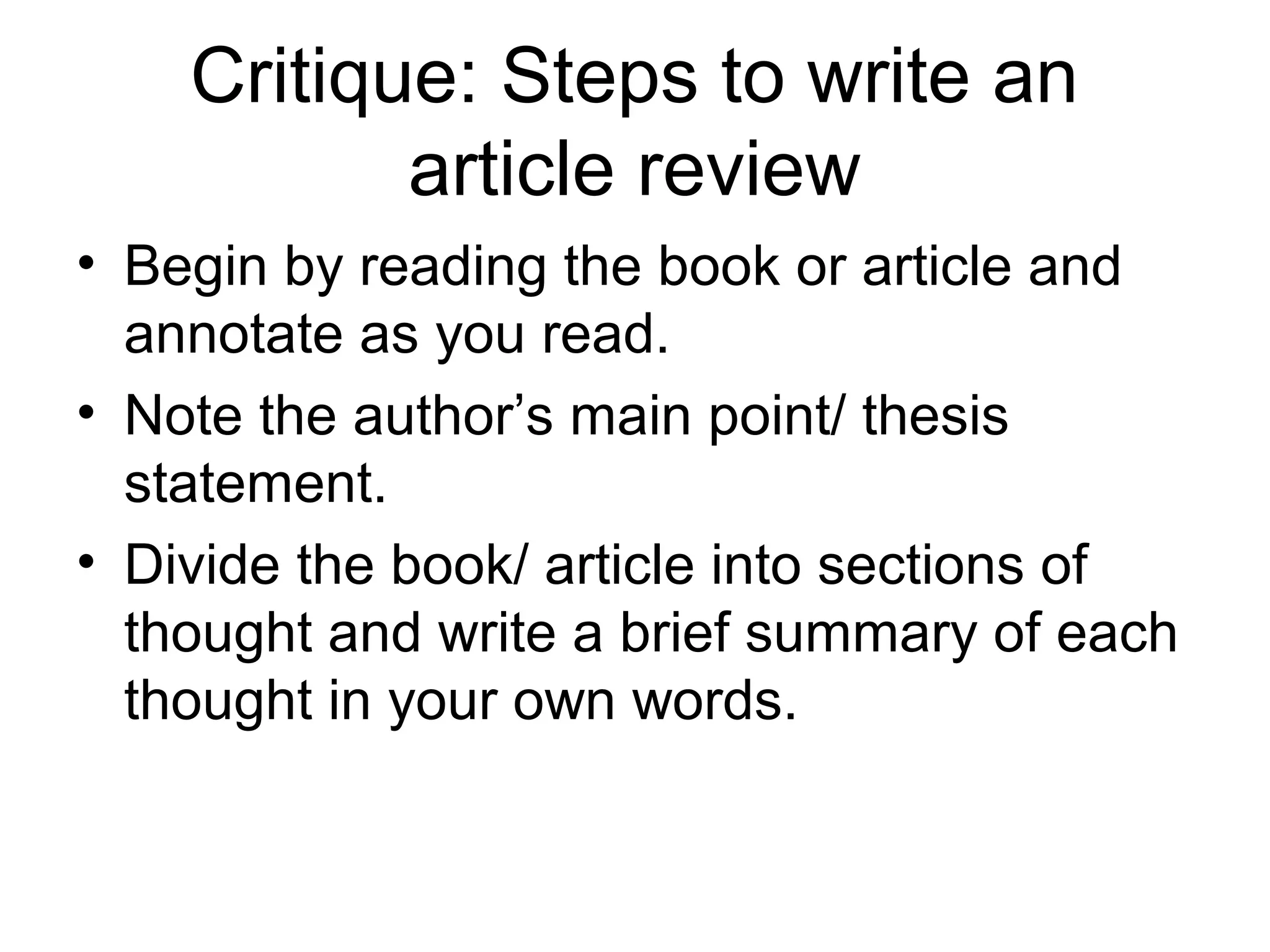 How to write a critique | PPT