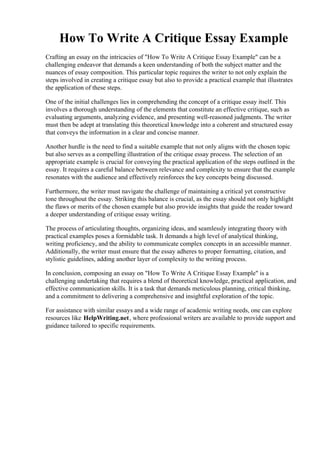 How To Write A Critique Essay Example | PDF