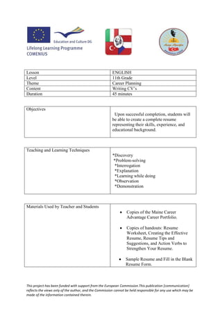How to write a CV - Lesson Plan Turkey | DOCX