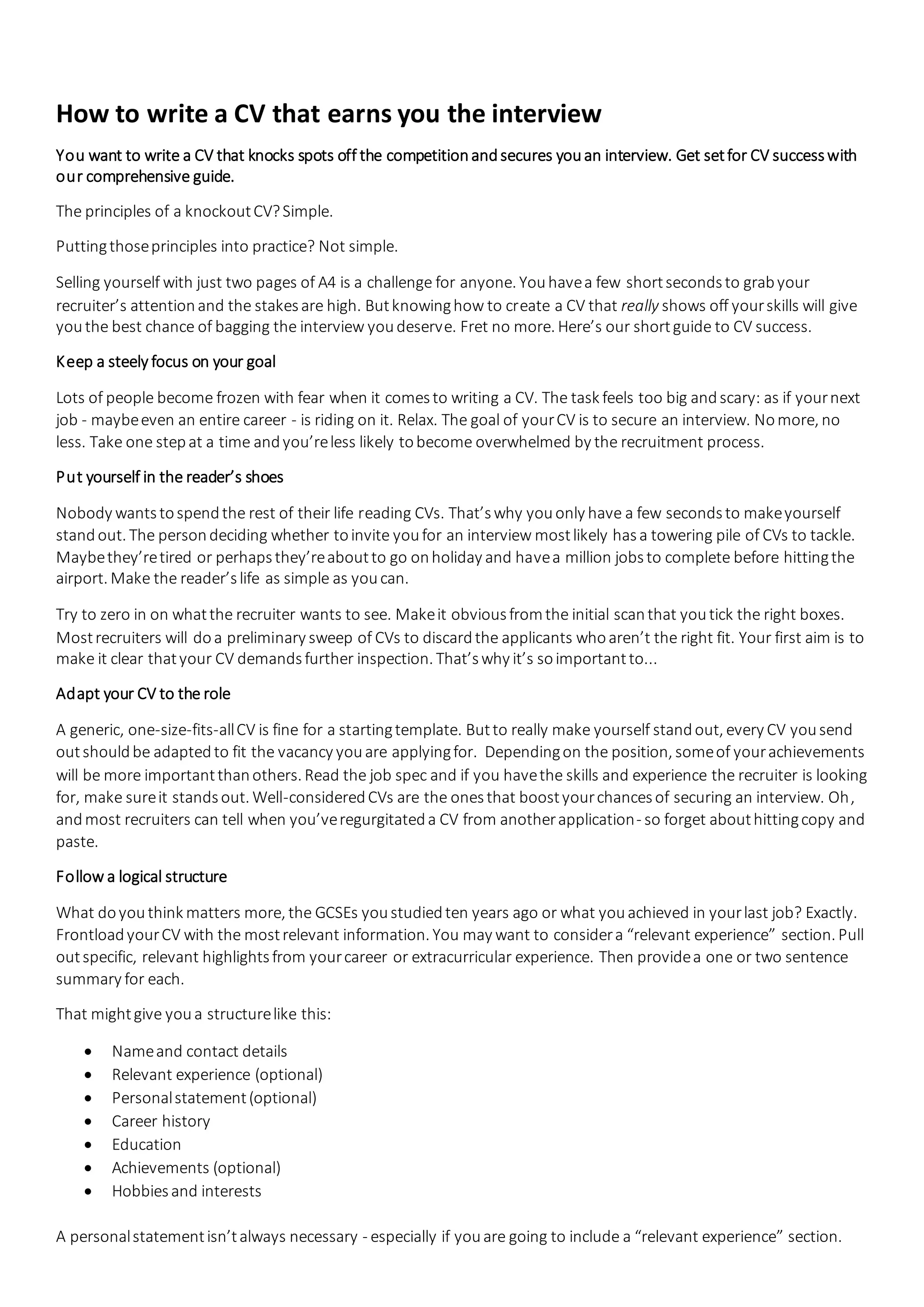 How to write a CV that earns you the interview! | DOCX | Desktop ...