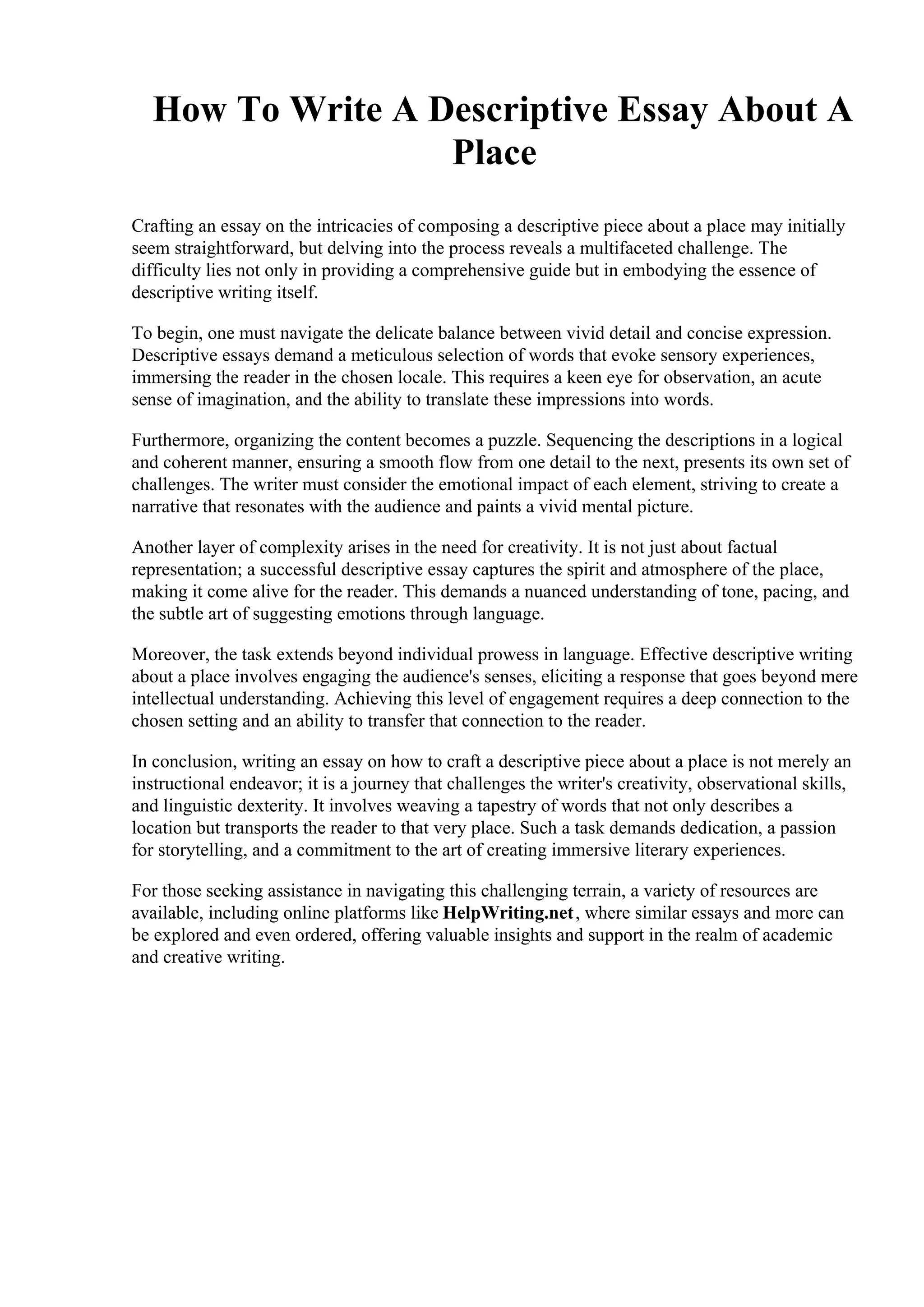 How To Write A Descriptive Essay About A Place.pdf | Books and Literature