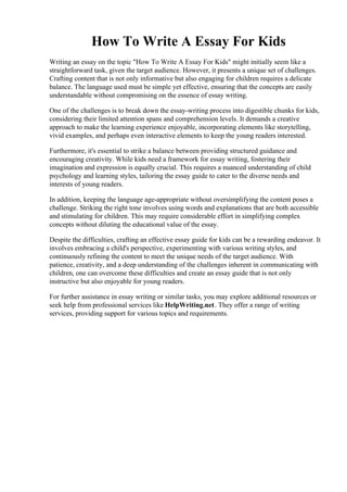 How To Write A Essay For Kids. Teaching Kids How to Write Essays: 5 ...