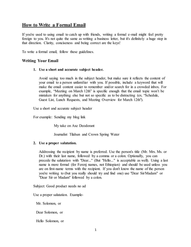 How to write a formal email | DOCX | Email | Internet