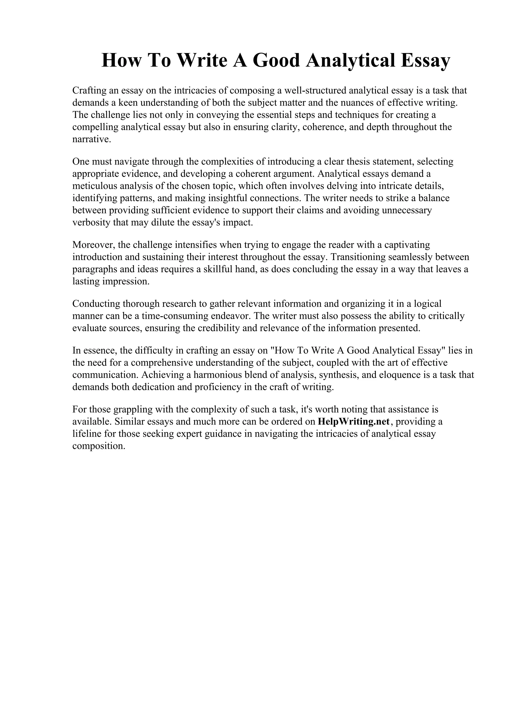 How To Write A Good Analytical Essay. You Can Write Analytical Essay In ...