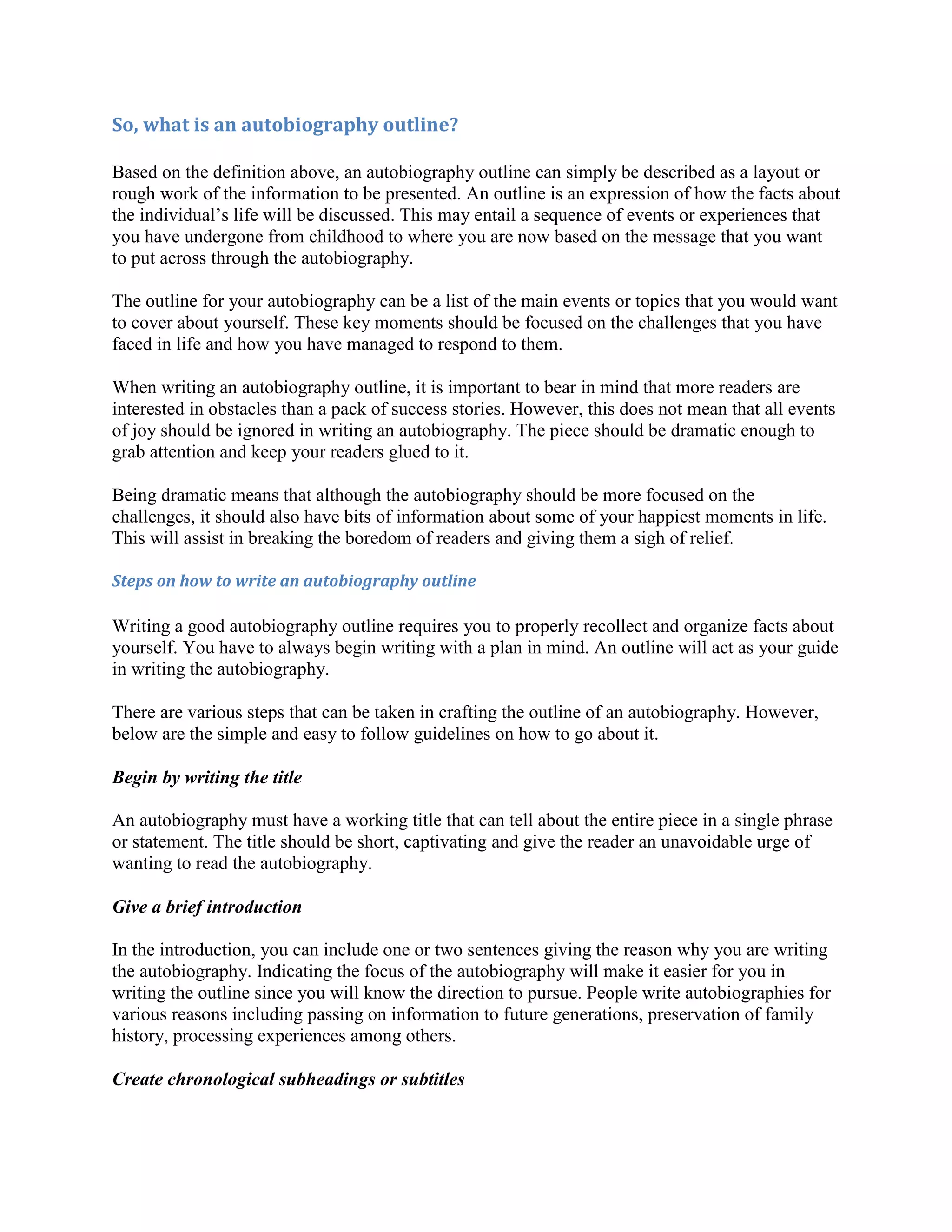 How to write a good autobiography outline | PDF