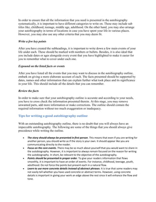 How to write a good autobiography outline | PDF | Biographies | Genres