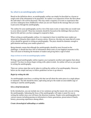 How to write a good autobiography outline | PDF