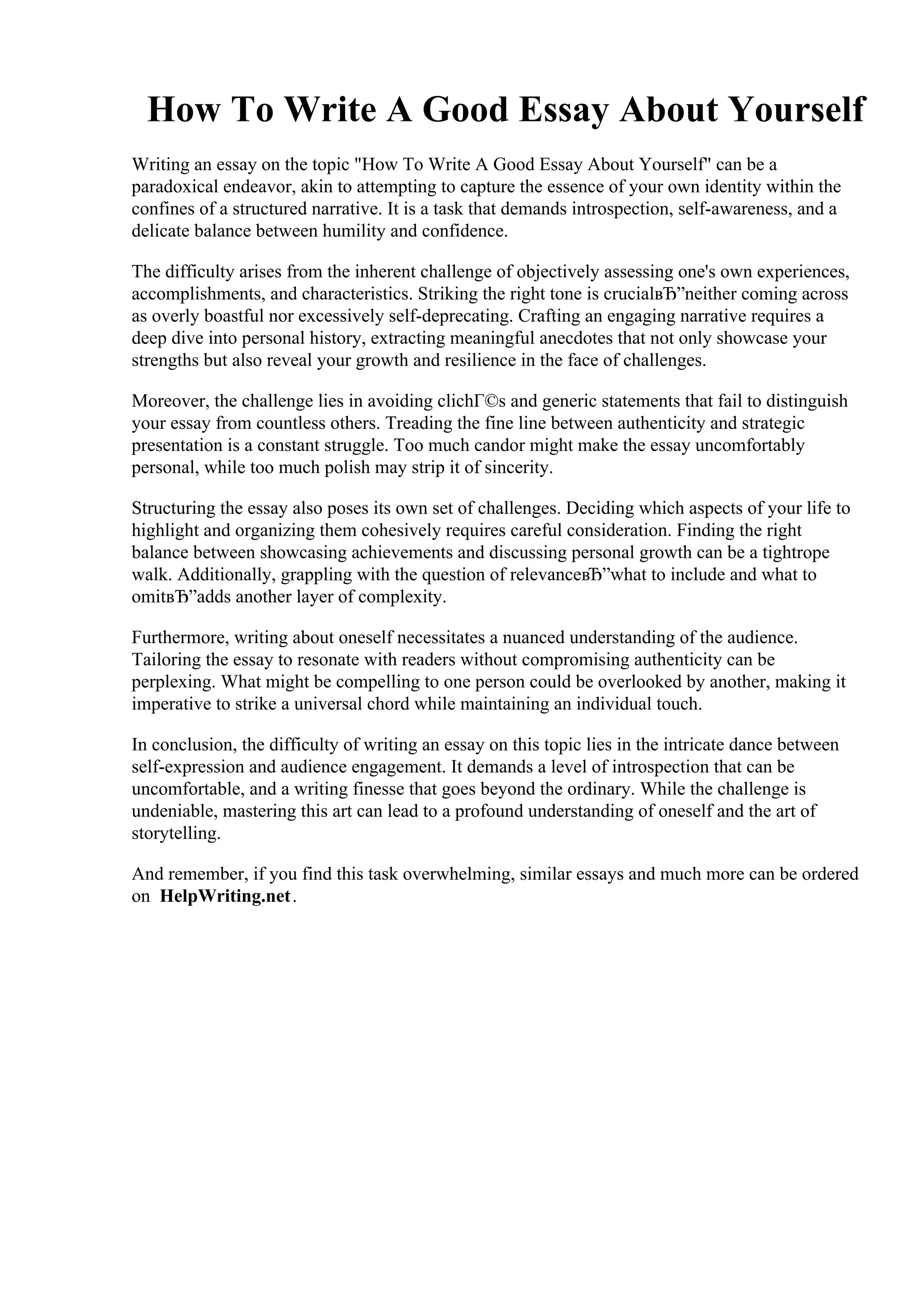 How To Write A Good Essay About Yourself | PDF